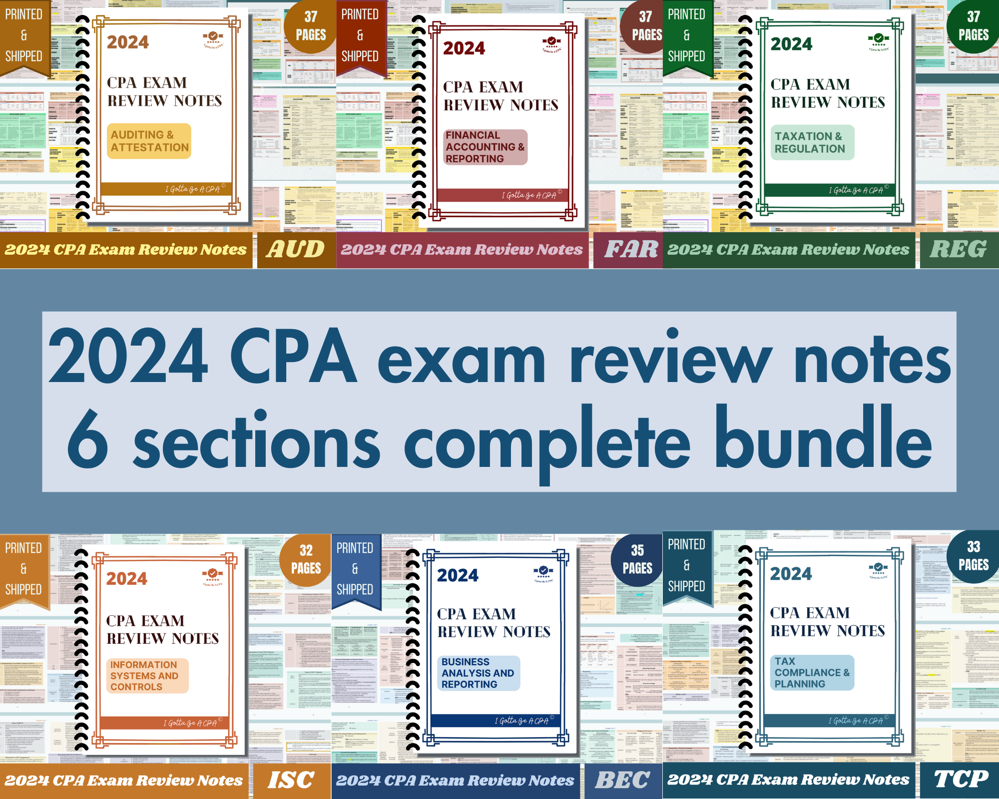 2024 CPA Exam Review Notes - 6 Sections Complete Bundle - AUD, FAR, REG ...