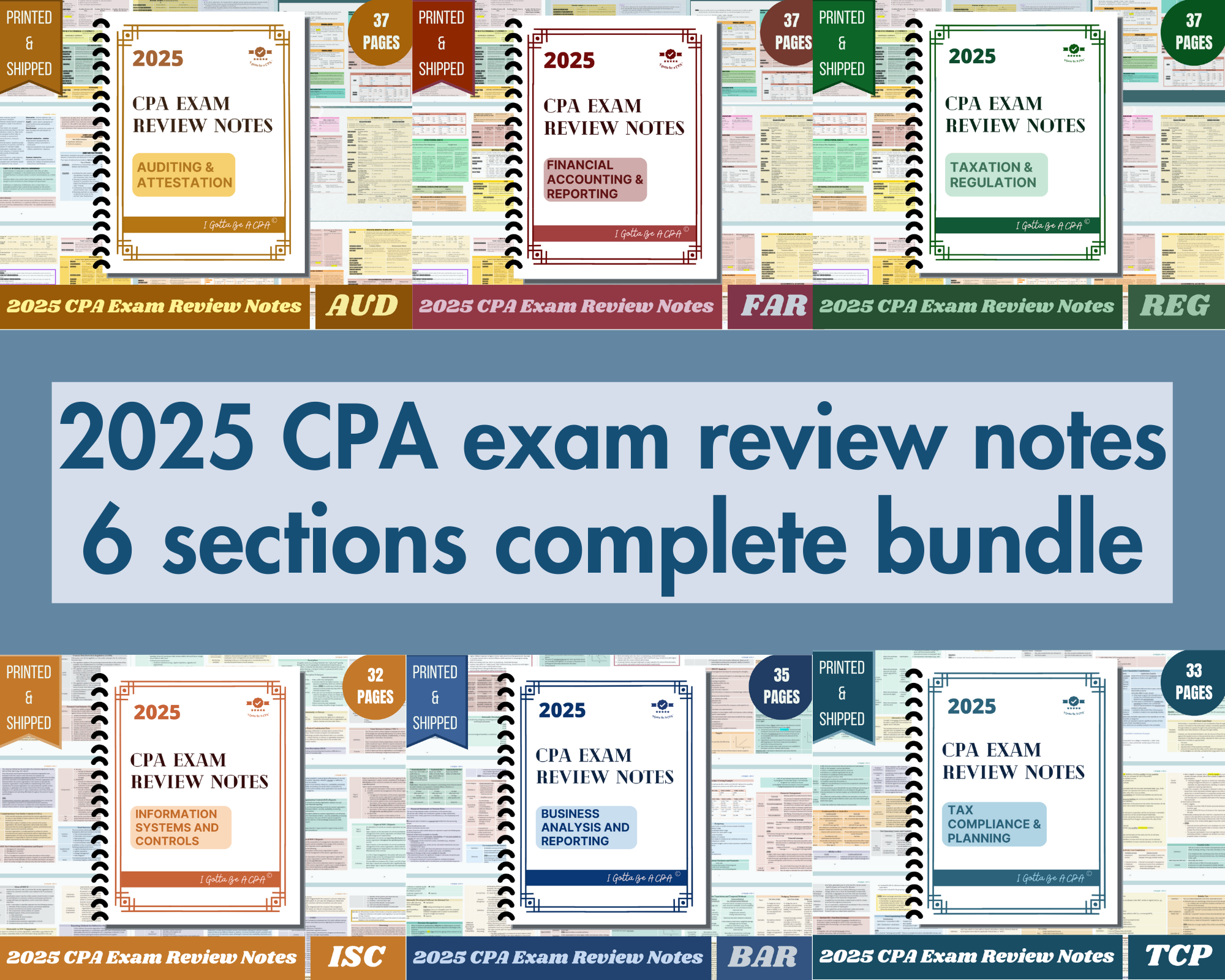 2025 CPA Exam Review Notes - 6 Sections Complete Bundle - AUD, FAR, REG ...